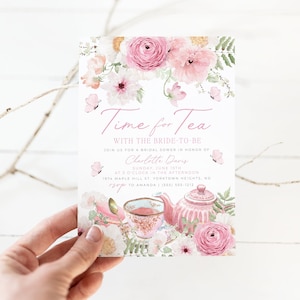 Time for Tea Invitation, Bridal Shower Tea Party Invitation, Pink ...