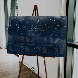 Moon Stars Seating Chart, Navy Blue and Silver Seating Sign, Editable ...