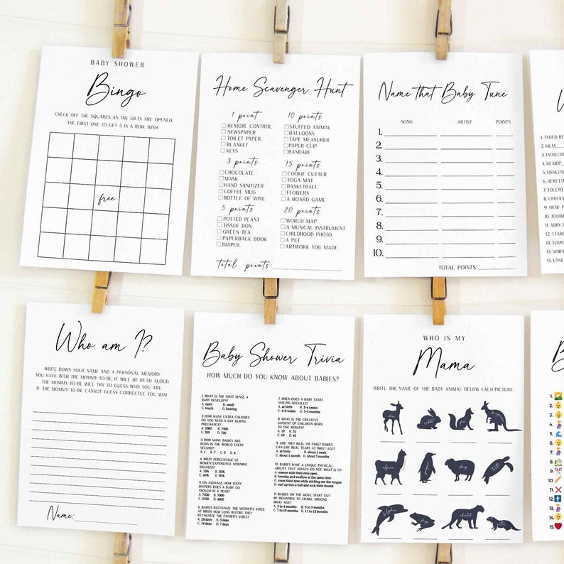 30 Gender Reveal Games Bundle, Modern Gender Reveal Games Set , Simple ...