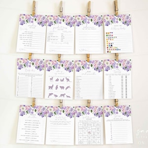 30 Purple Floral Baby Shower Games, Lilac Baby Shower Games Bundle ...