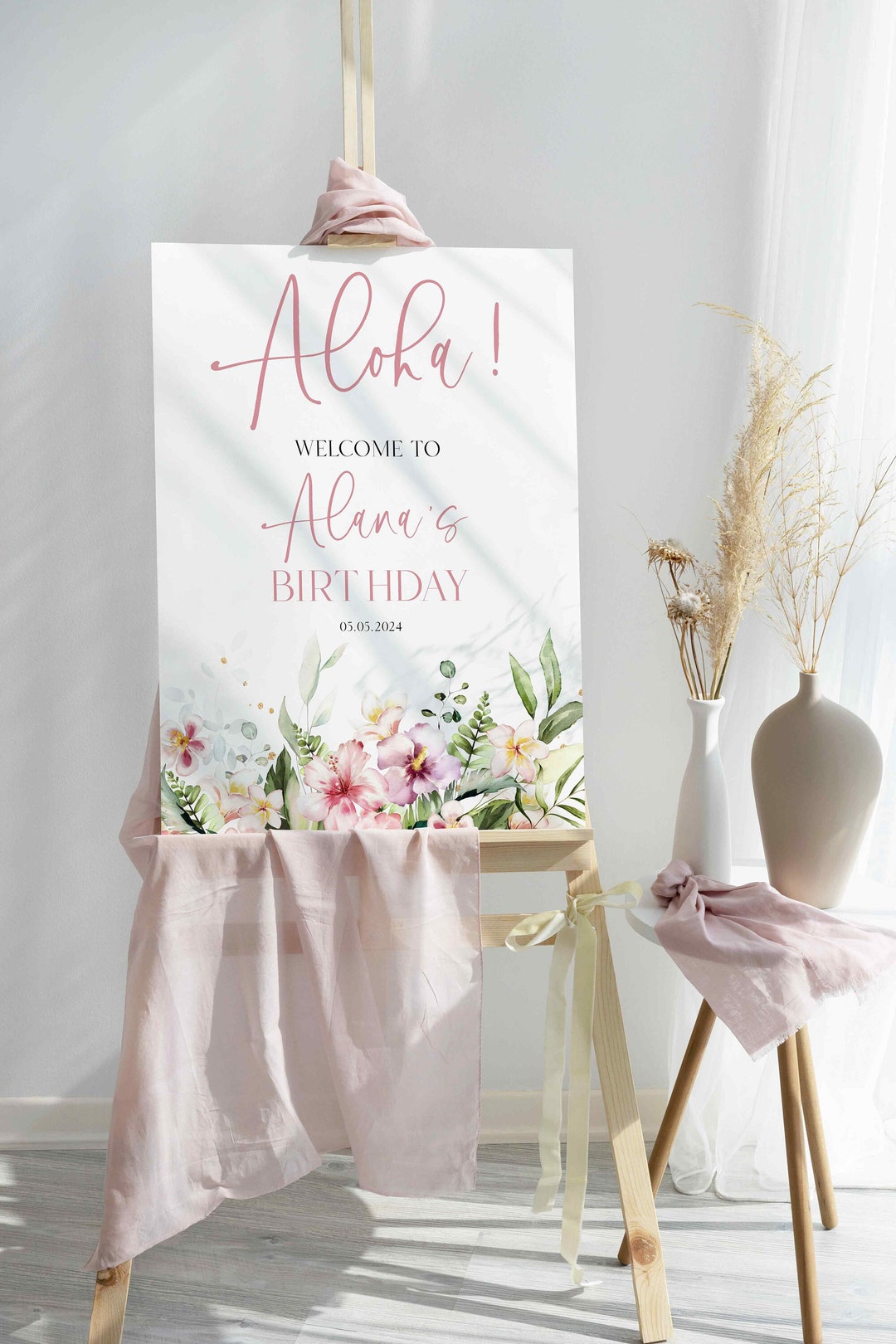 Tropical Aloha Birthday Welcome Sign, Aloha Welcome Sign , Tropical ...
