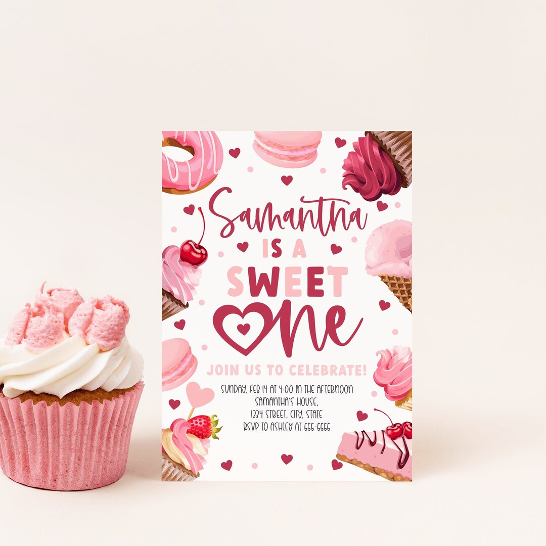 Sweet One Invitation, Valentine Sweets Birthday Invitation, Donut ...
