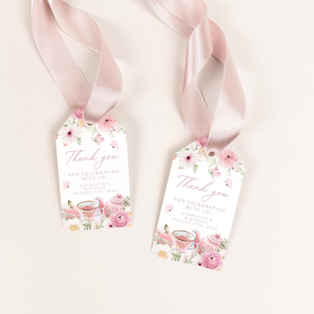 Tea Party Favor Tags, Par-tea Birthday Gift Tags, Girl Pink Floral ...