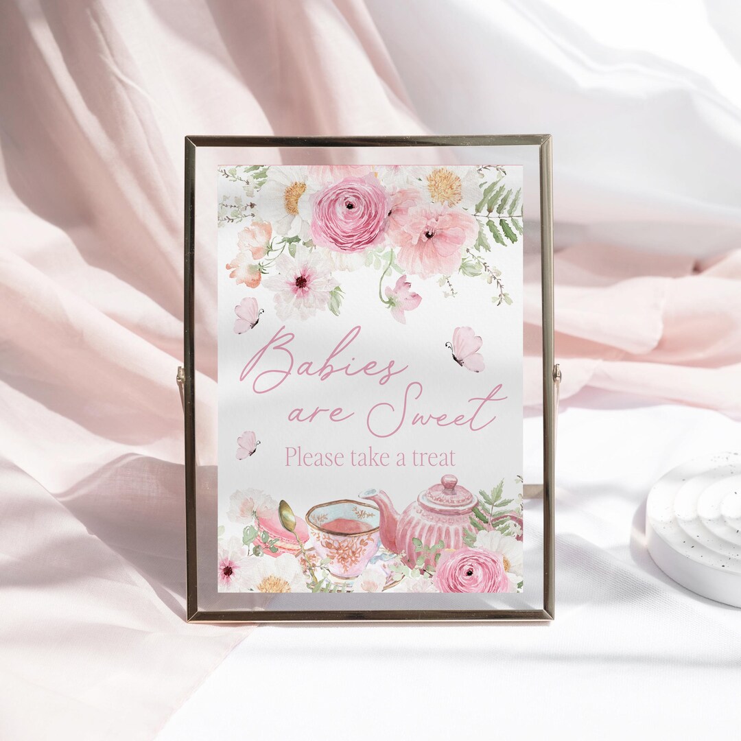 Tea Party Baby Shower Sign, Floral Sweets and Treats Sign, Girl Pink ...