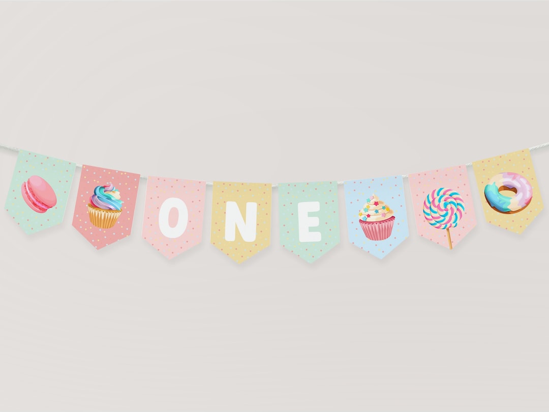 Sweets First Birthday Banner, Rainbow Sweets Birthday One Banner, DIY ...