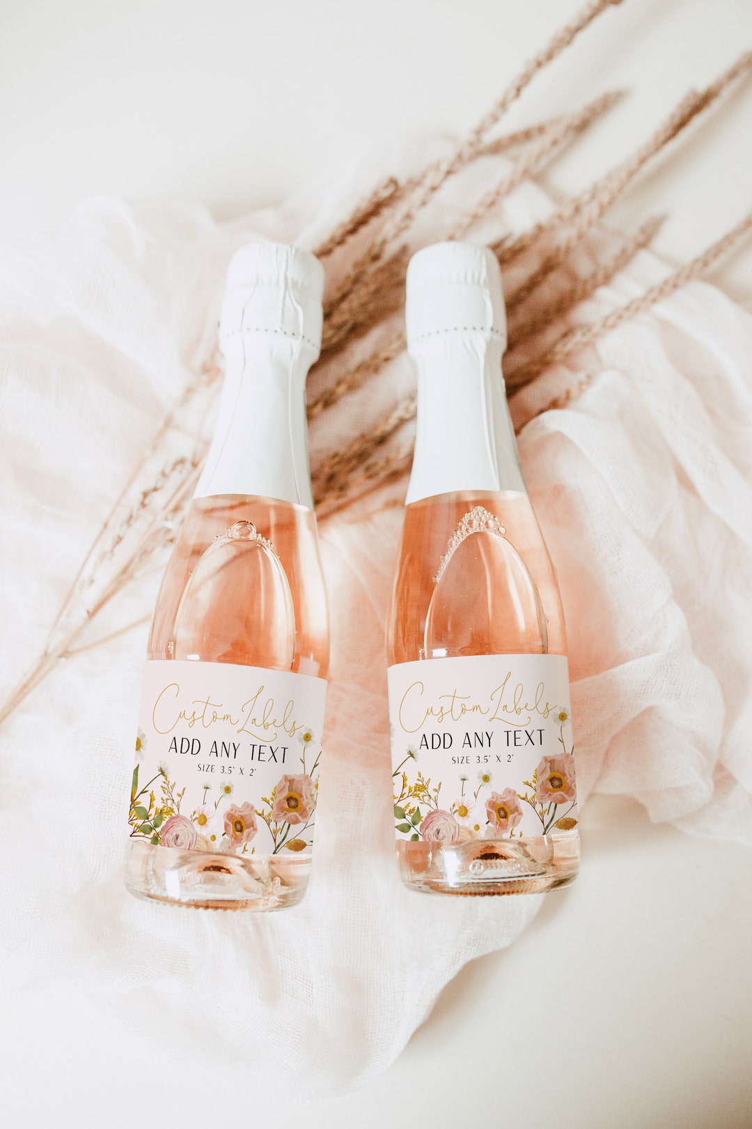 Wildflower Mini Champagne Label Template, Boho Flowers Bottle Label ...
