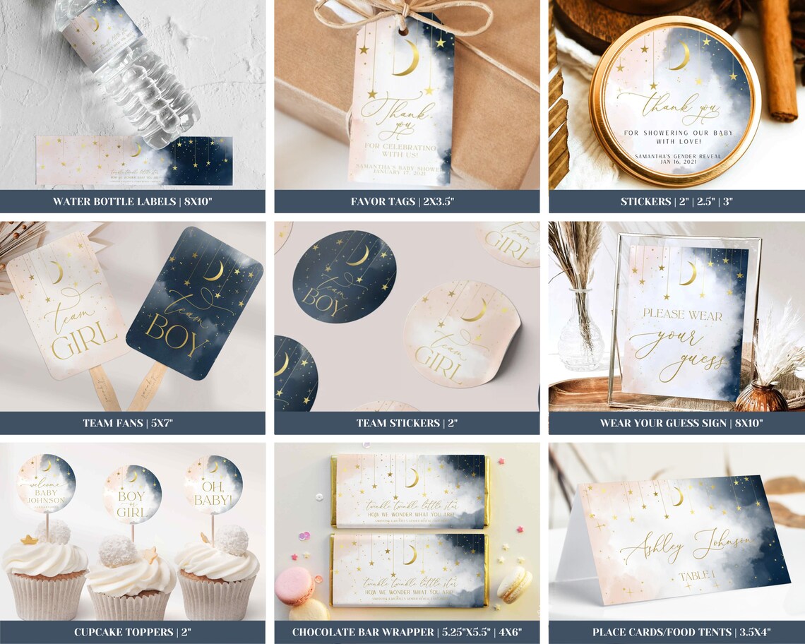Navy Blue and Blush Pink Gender Reveal Bundle Twinkle Twinkle - Etsy