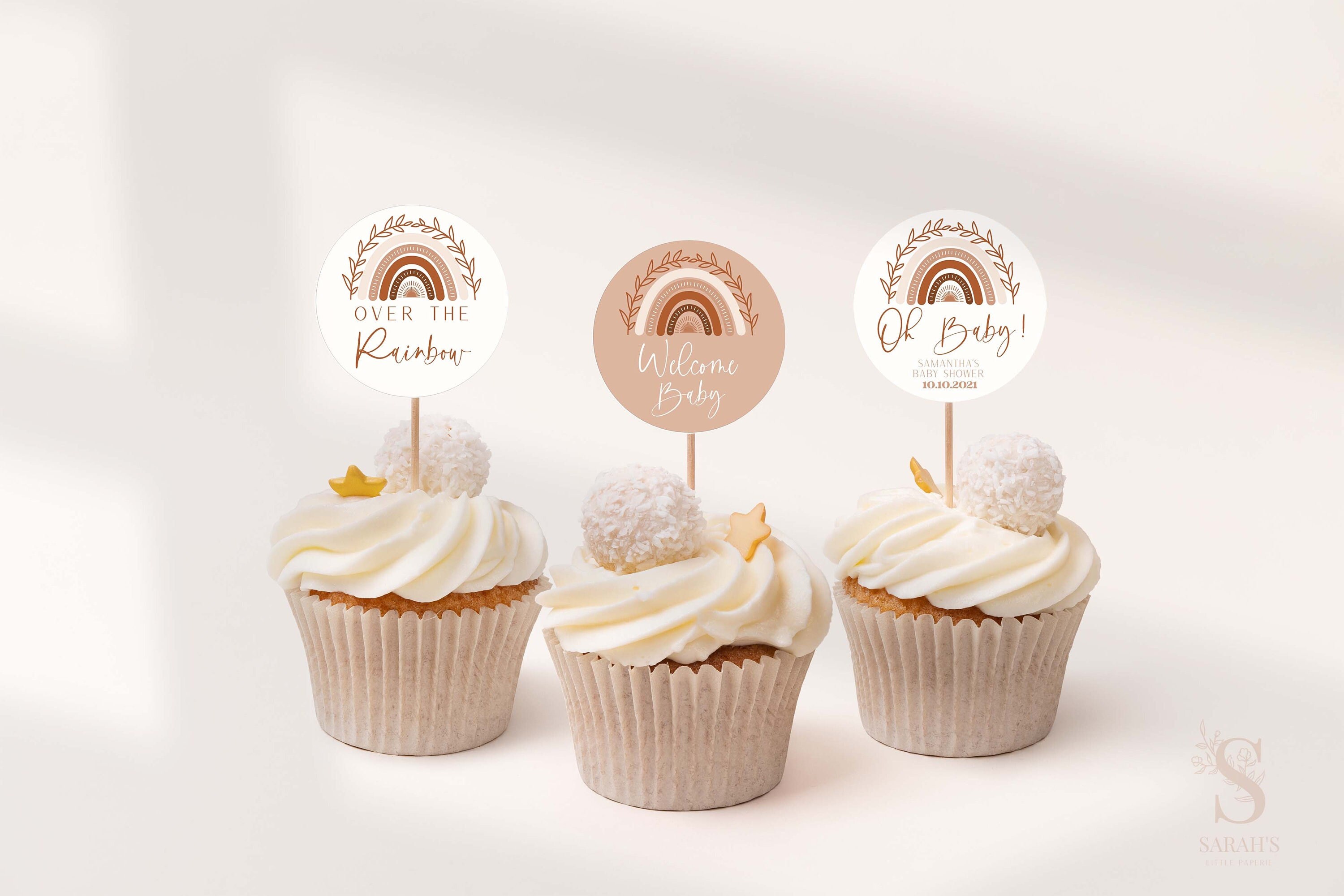 Bohemian Rainbow Cupcake Toppers Muted Earthy Tones Cupcake - Etsy