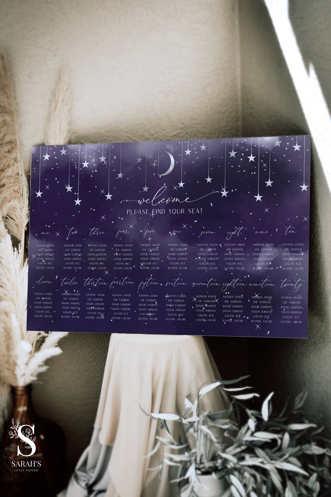 Seating Chart, Purple and Silver Colors Table Seating Chart , Editable ...