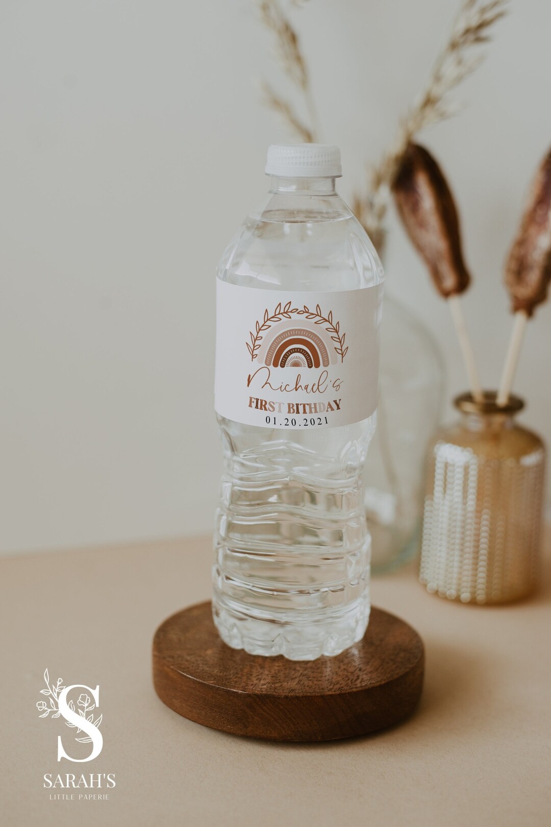Bohemian Rainbow Water Bottle Labels, Muted Earthy Tones Bottle Labels ...