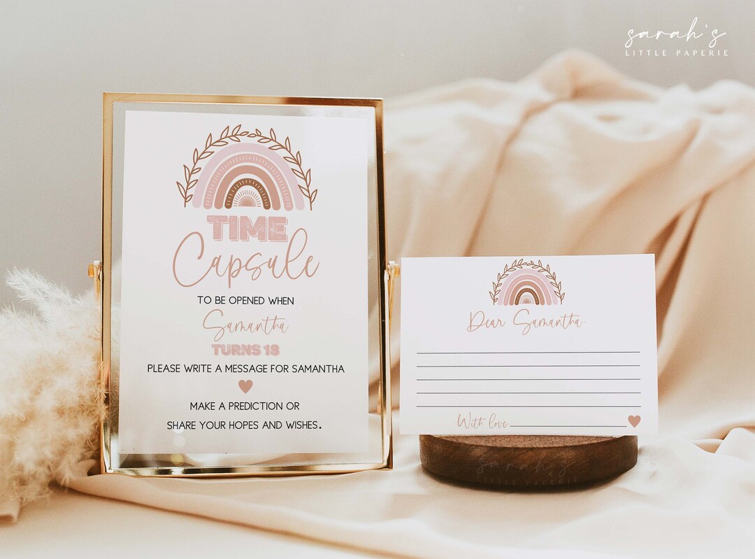 Editable Time Capsule Sign + Cards, Bohemian Rainbow Time Capsule Sign ...