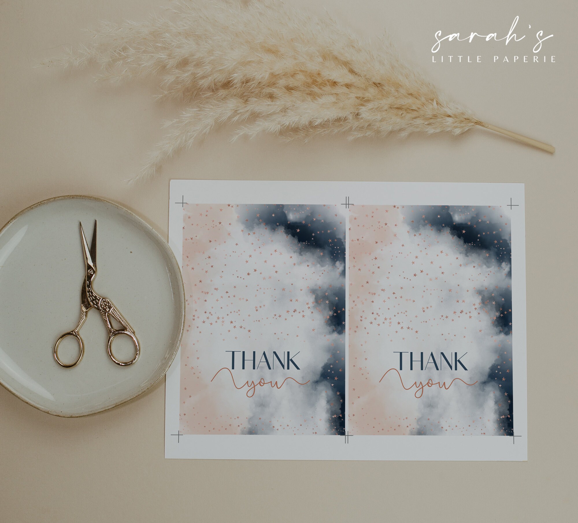 Gender Reveal Thank You Card, Folded Thank You Card, Modern Twinkle ...