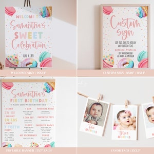 Sweet One Birthday Bundle, Pastel Sweets Birthday Invite Set,, Donut ...