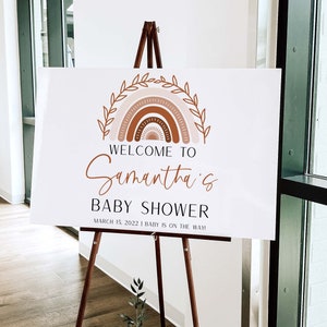 Bohemian Rainbow Baby Shower Welcome Sign, Muted Tones Welcome Sign ...