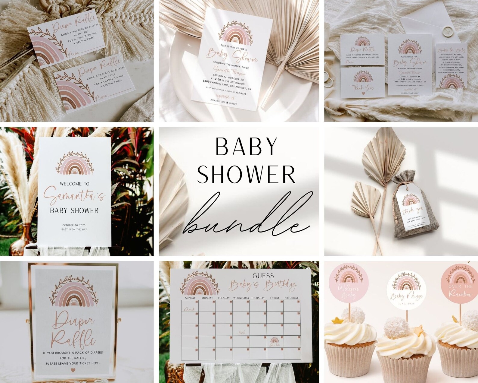 Boho Rainbow Baby Shower Bundle, Baby Shower Mega Bundle, DIY Bohemian ...