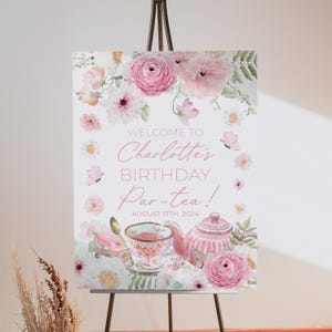 Tea Party Birthday Welcome Sign, Par-tea Birthday Girl Sign, Girl Pink ...