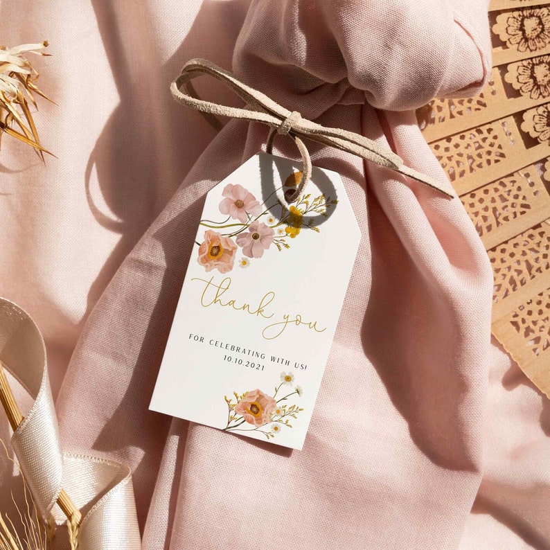 Wildflower Favor Tag Template, Boho Wildflowers Gift Tags, Garden Party ...