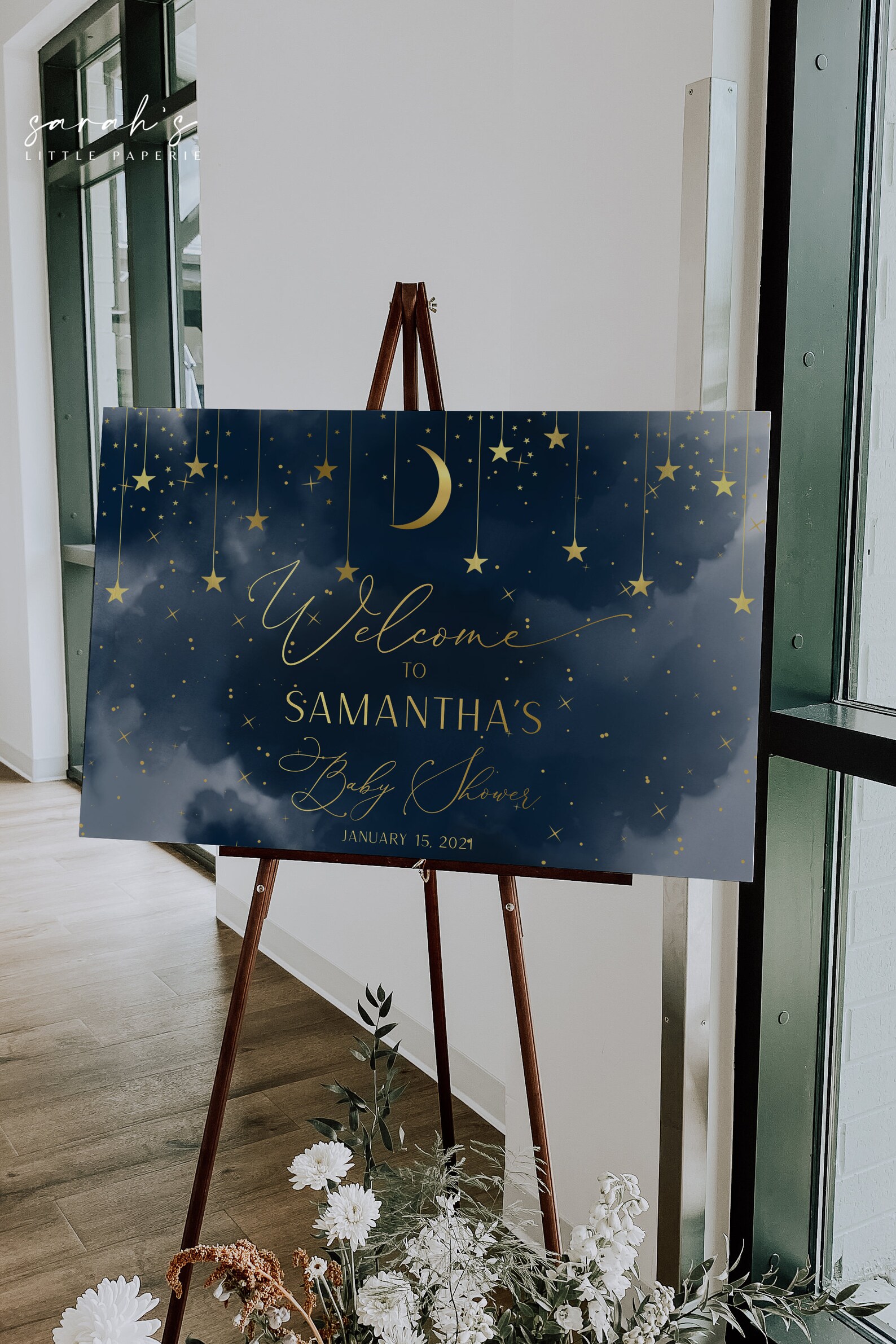Moon Stars Welcome Sign Navy Sky and Gold Stars Shower Sign - Etsy
