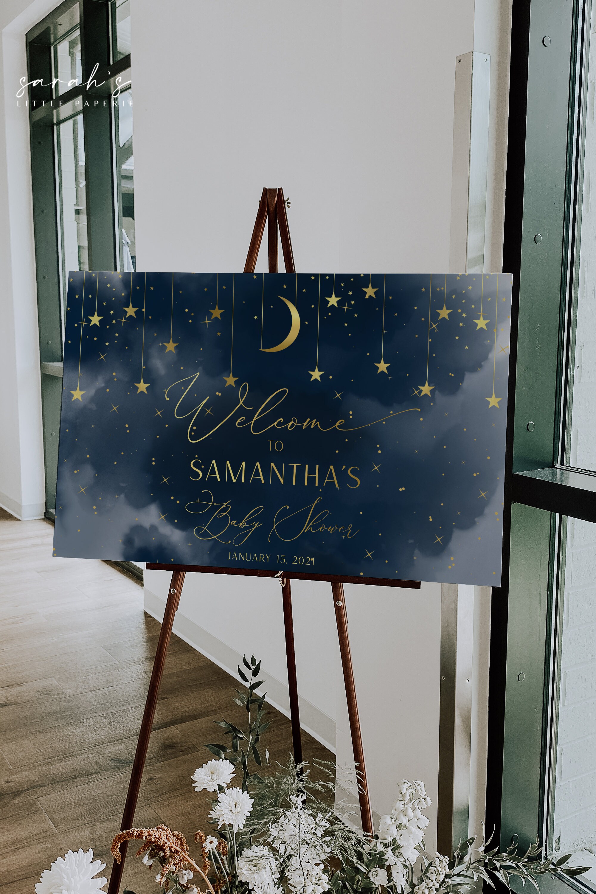 Moon Stars Welcome Sign Navy Sky and Gold Stars Shower Sign - Etsy