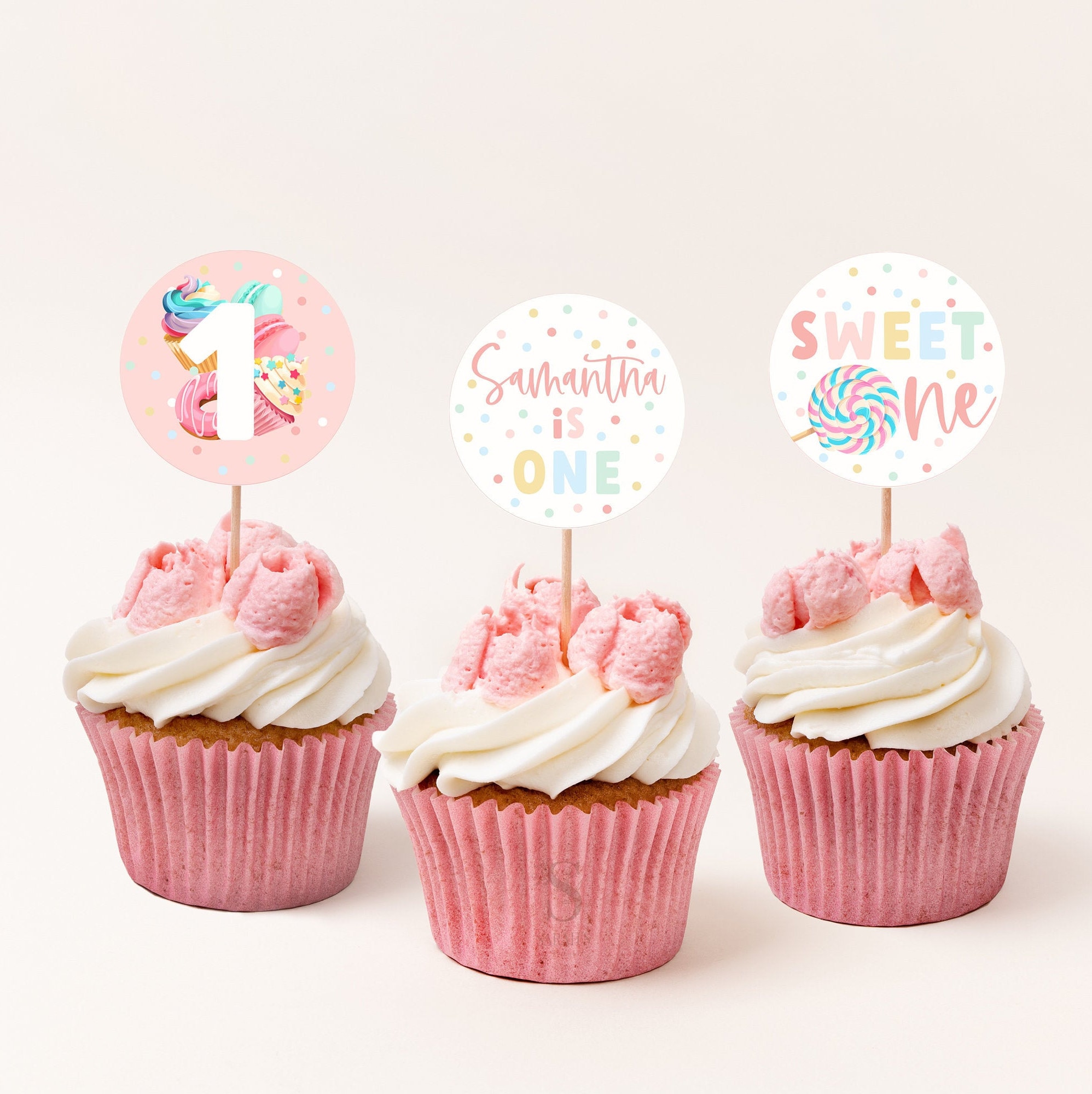Sweet One Cupcake Toppers Sweets Cupcake Decorations Pastel - Etsy