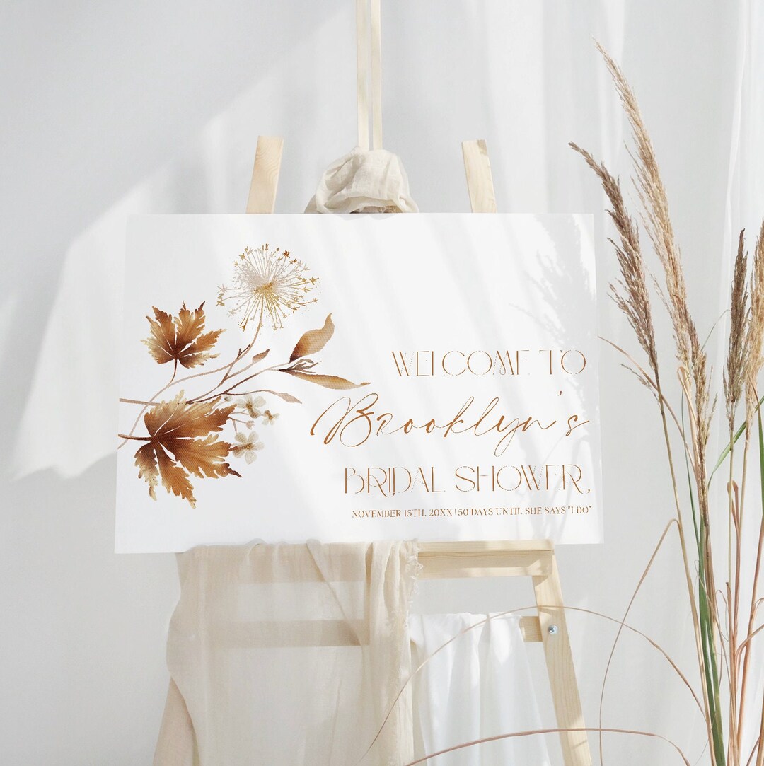 Fall Wildflowers Bridal Shower Welcome Sign, Fall Leaves Welcome Sign ...
