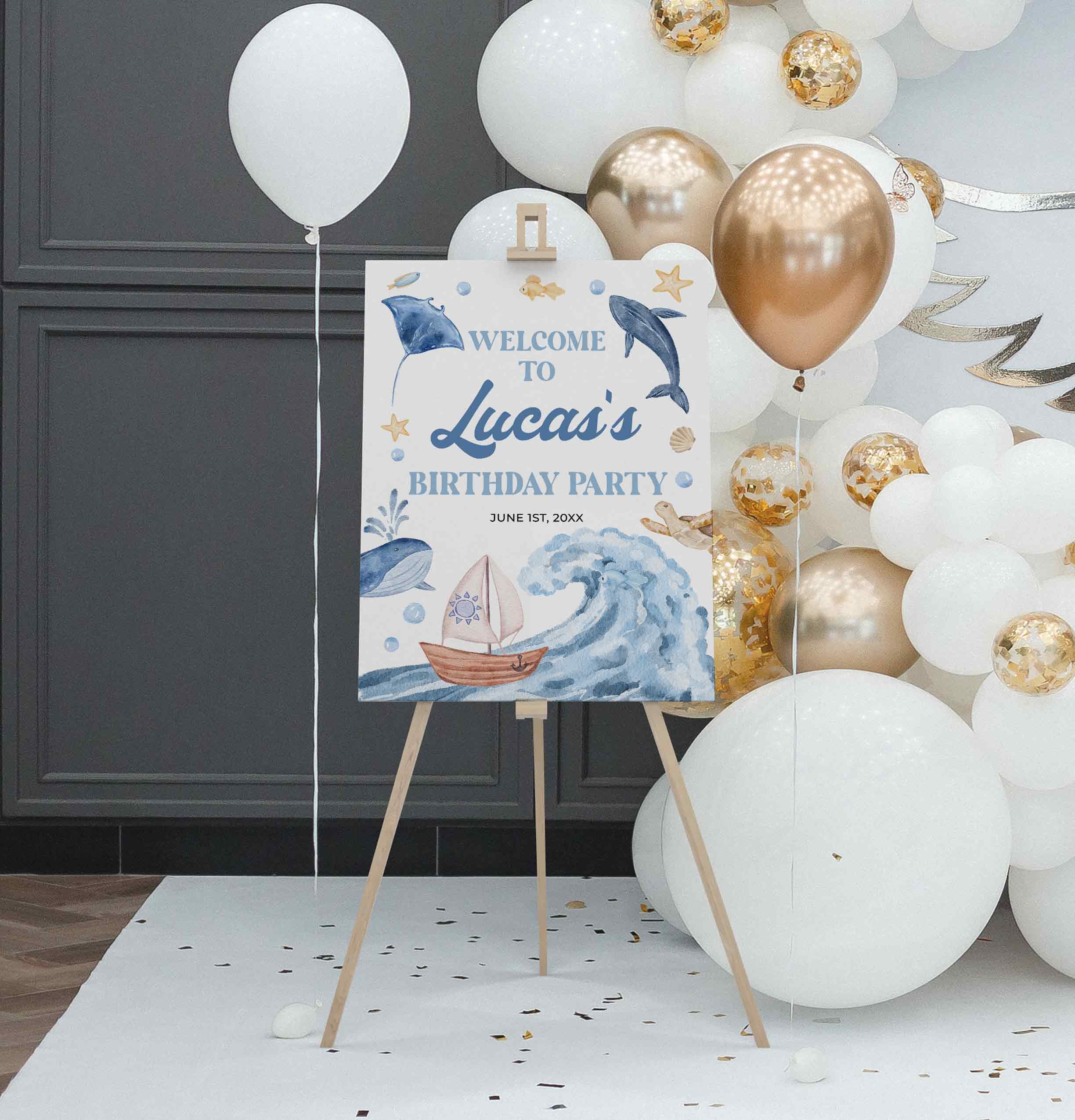 Ocean Birthday Sign, Nautical Kids Birthday Party Welcome Sign, Sea ...