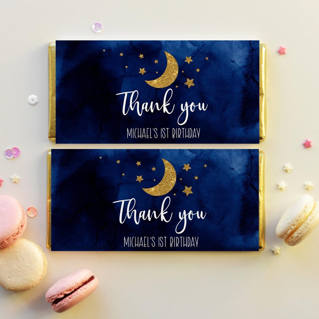 Twinkle Twinkle Little Star Candy Bar Wrappers, EDITABLE, Navy and Gold ...