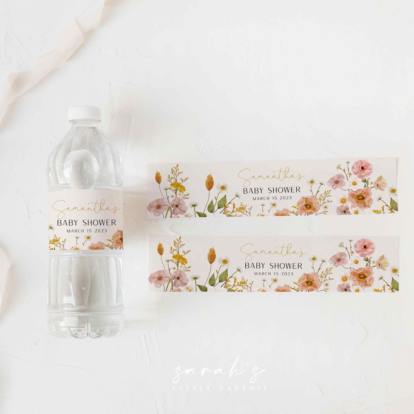 Wildflower Bottle Label Template, Boho Flowers Water Bottle Label ...