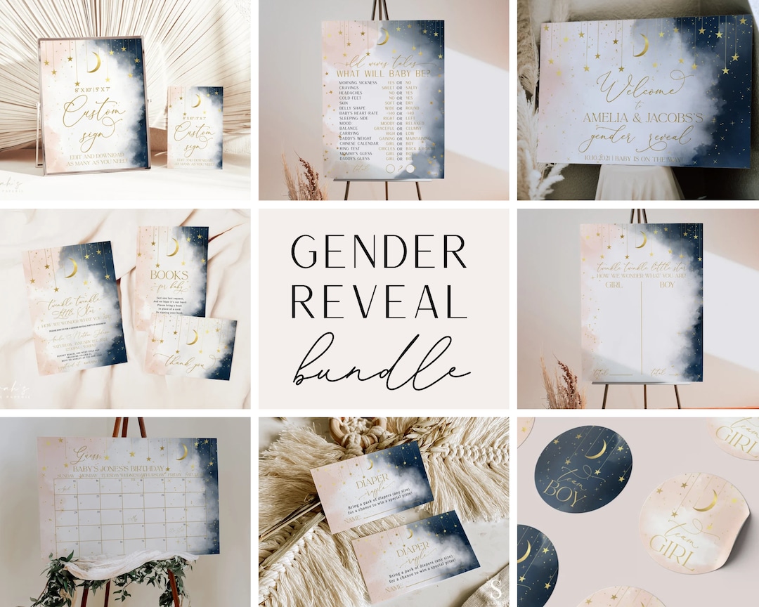 Navy Blue and Blush Pink Gender Reveal Bundle, Twinkle Twinkle Little ...