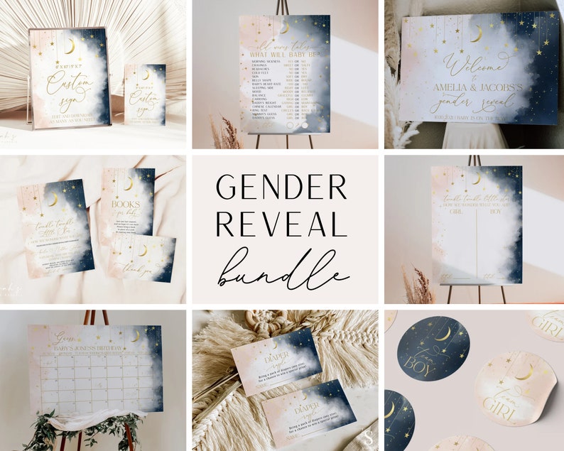 Navy Blue And Blush Pink Gender Reveal Bundle Twinkle Twinkle Etsy