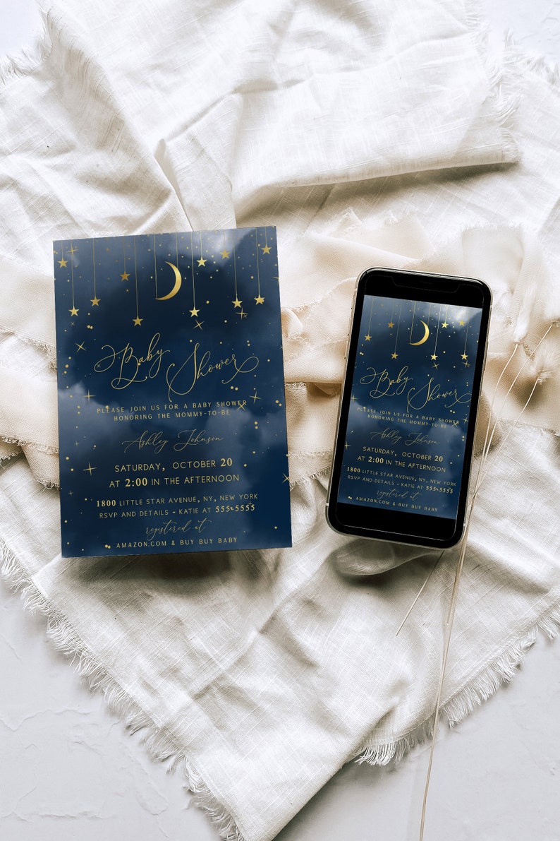 Moon Stars Invitation Suite , Gold Moon and Stars Invitation Set ...