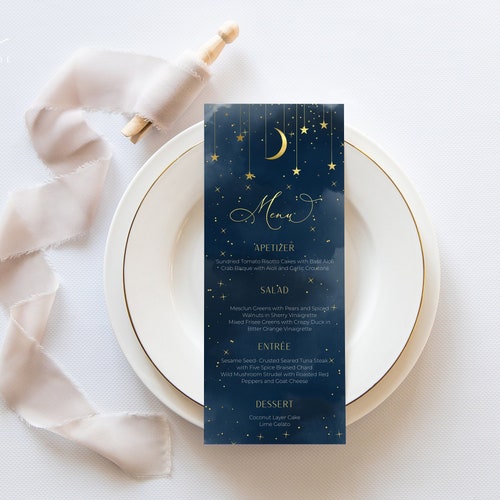 Celestial Menu Template Printable Stars and Moon Wedding - Etsy