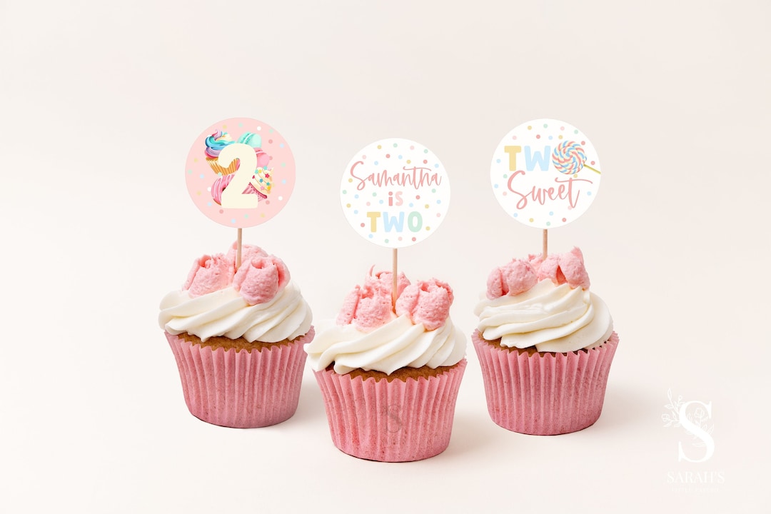 Two Sweet Cupcake Toppers, Sweets Cupcake Decorations, Pastel Birthday ...