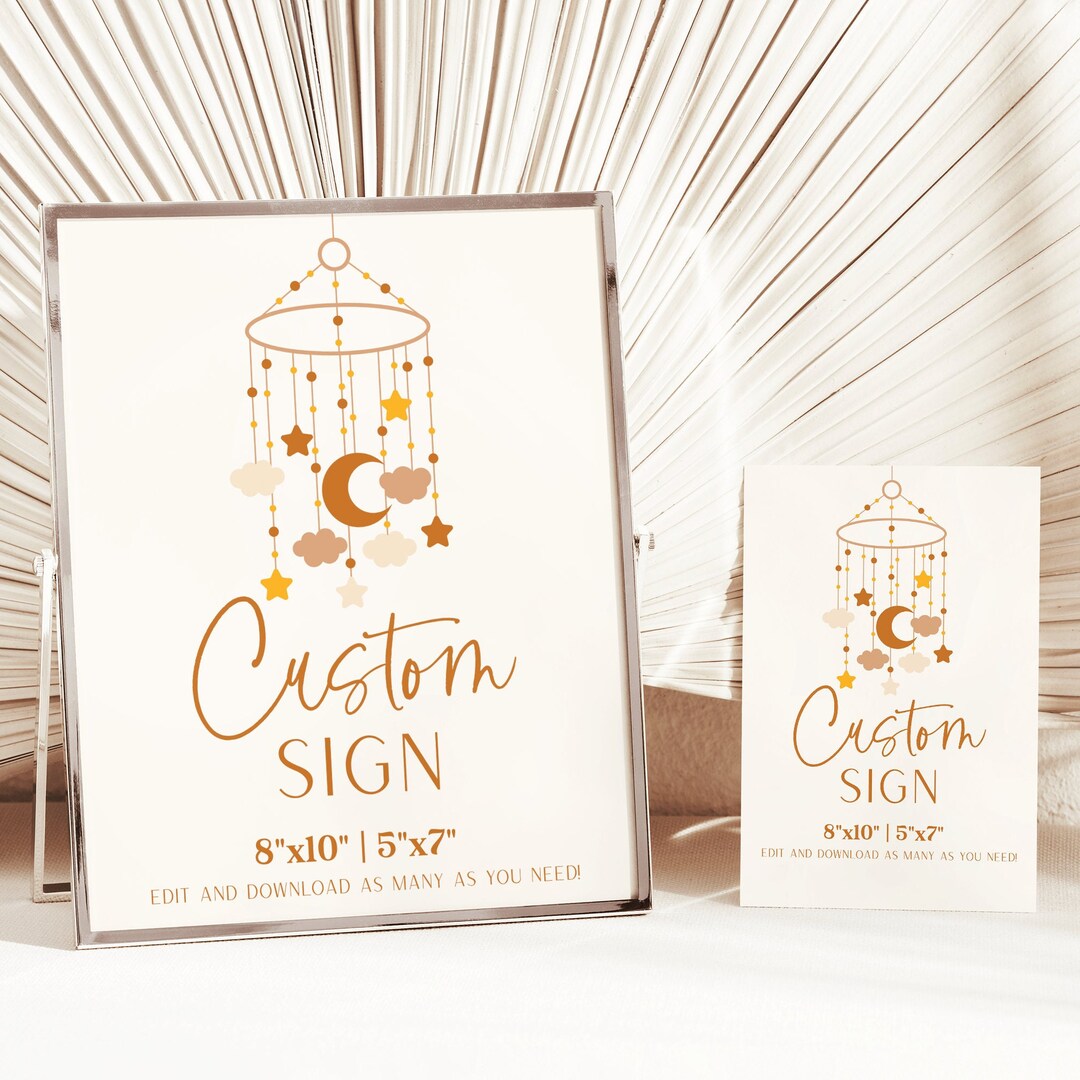 Boho Baby Shower Editable Custom Sign, Bohemian Baby Shower Sign, Moon ...