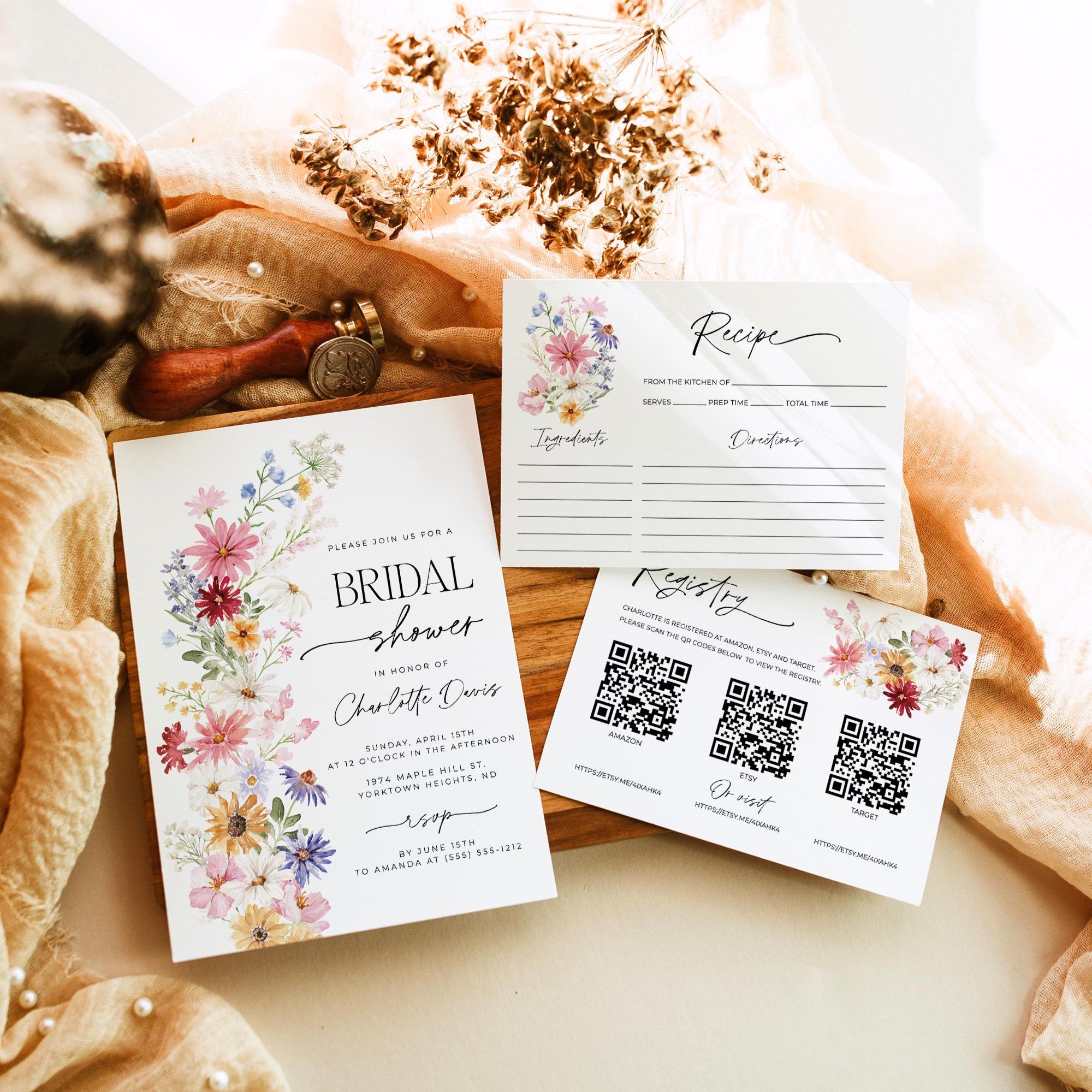 Wildflower Invitation Bundle, Floral Bridal Shower Invite, Wildflower ...
