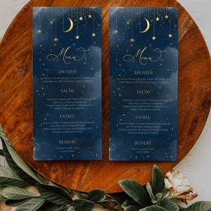 Moon Stars Menu, Navy Blue and Gold Menu, Celestial Wedding Menu, Baby ...