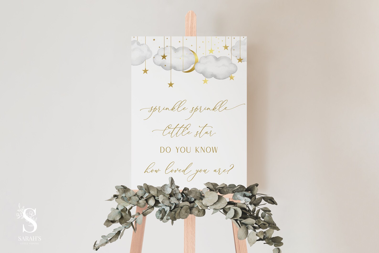Sprinkle Sprinkle Little Star Sign, Gray and Gold Moon Stars Sign ...