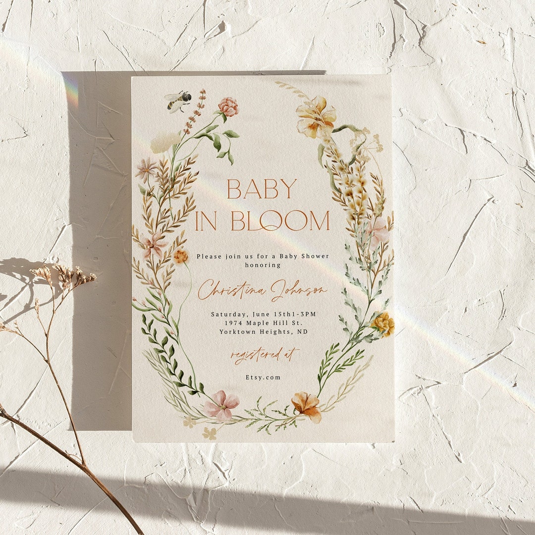 Wildflower Baby Shower Invitation: Floral Baby in Boom Invite (editable ...