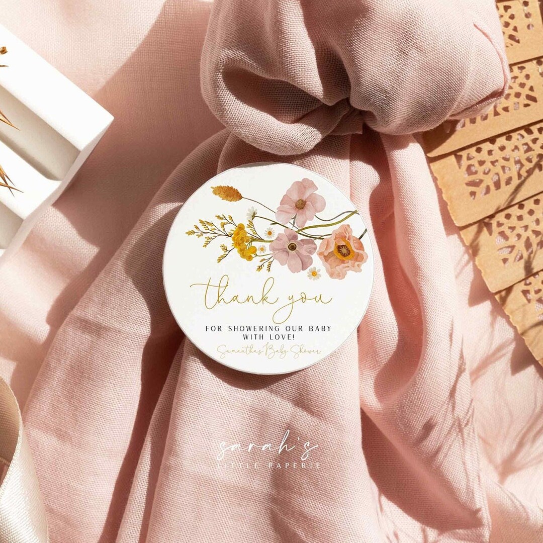 Wildflower Round Favor Tag Template, Boho Wildflowers Circle Gift Tags ...