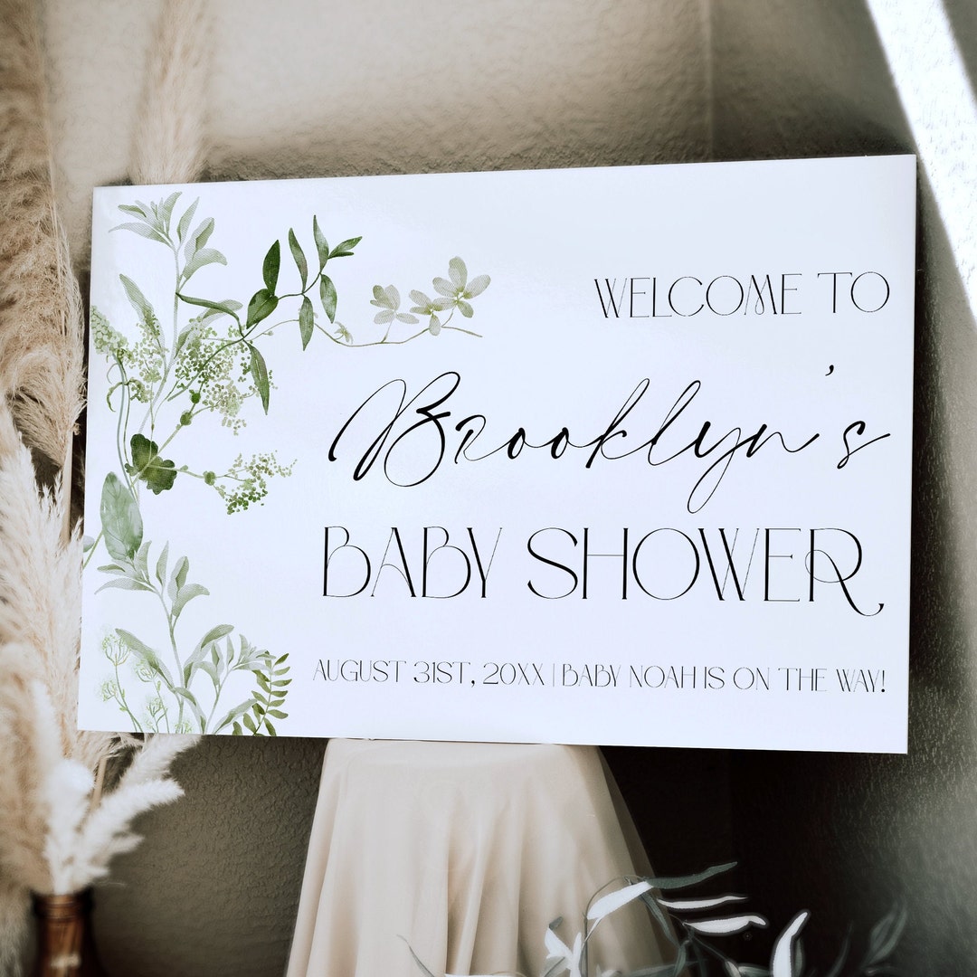 Greenery Baby Shower Sign | Gender Neutral Baby Shower Welcome Sign ...