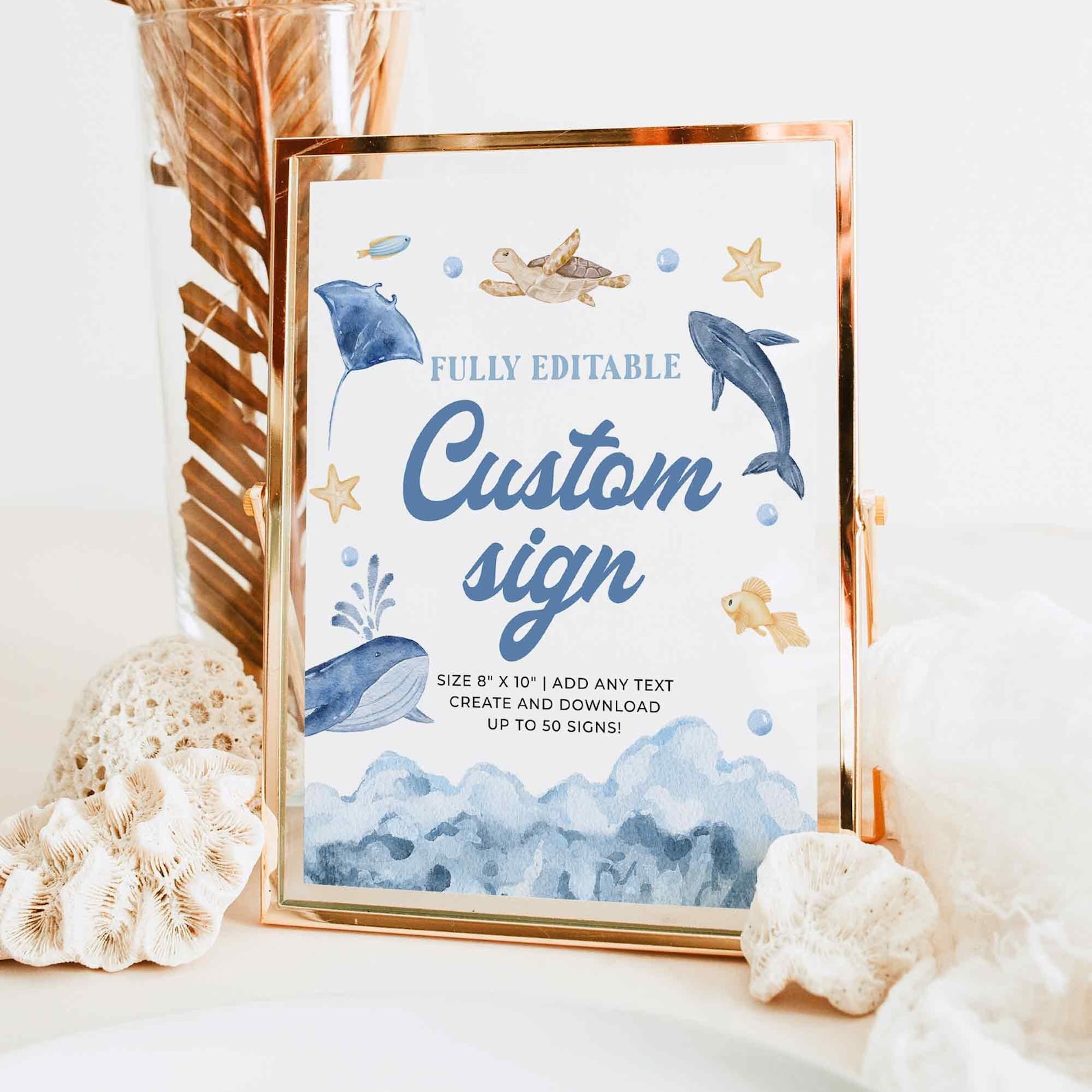 Nautical Birthday Editable Custom Sign, Sea Creatures Kids Birthday ...