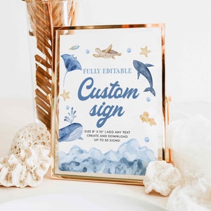 Nautical Birthday Editable Custom Sign, Sea Creatures Kids Birthday ...