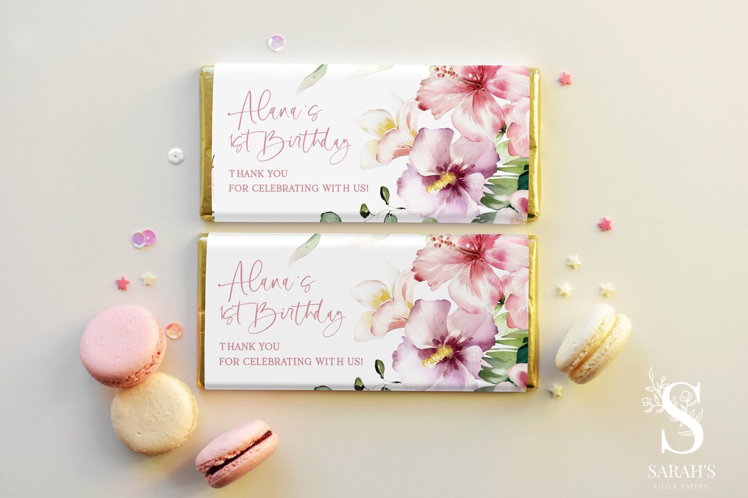 Tropical Birthday Party Chocolate Wrappers, Printable Candy Wrapper ...