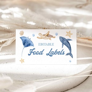 Ocean Birthday Editable Food Labels Tag, Nautical Kids Birthday Party ...