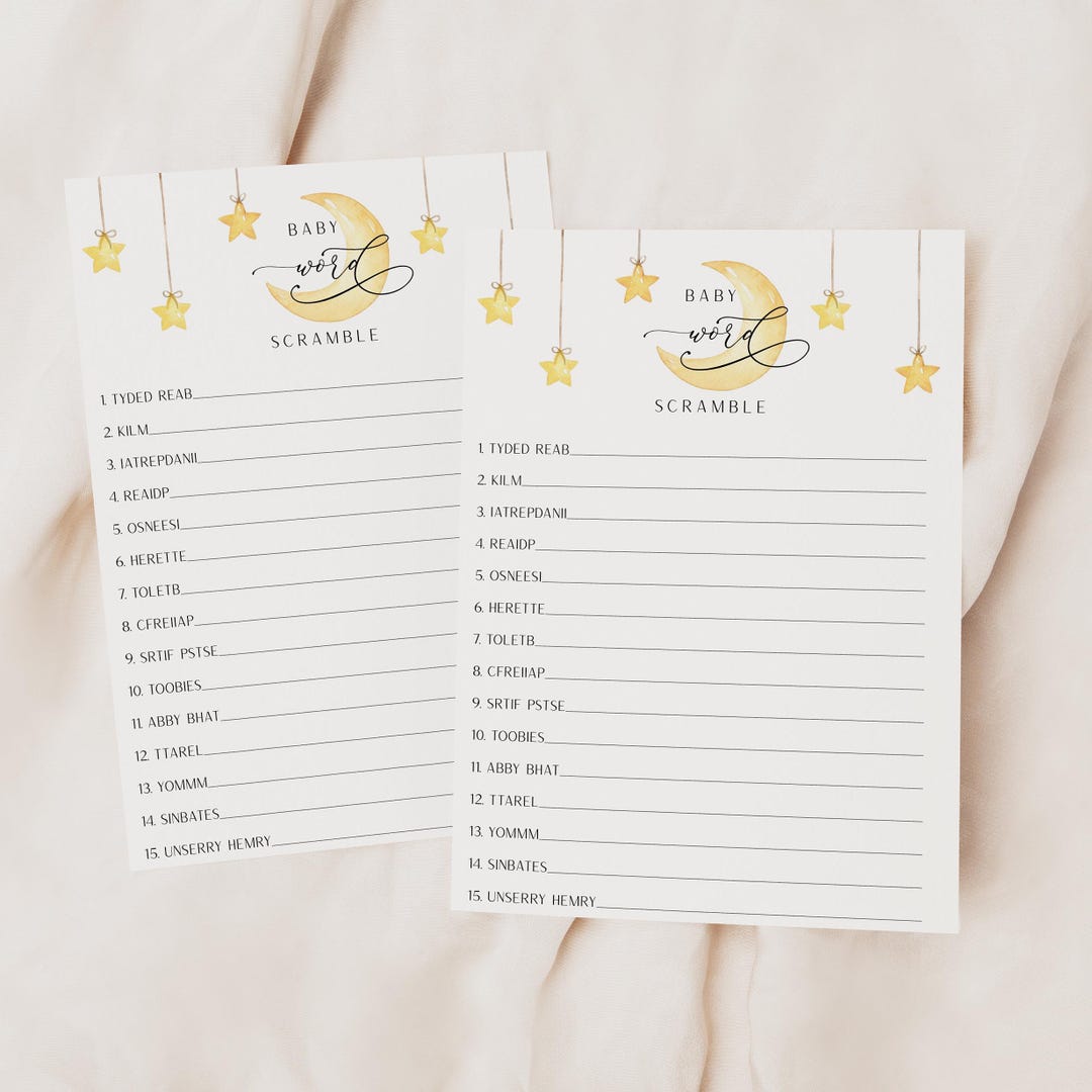 Baby Word Scramble, Twinkle Twinkle Little Star Baby Shower Game, Moon ...