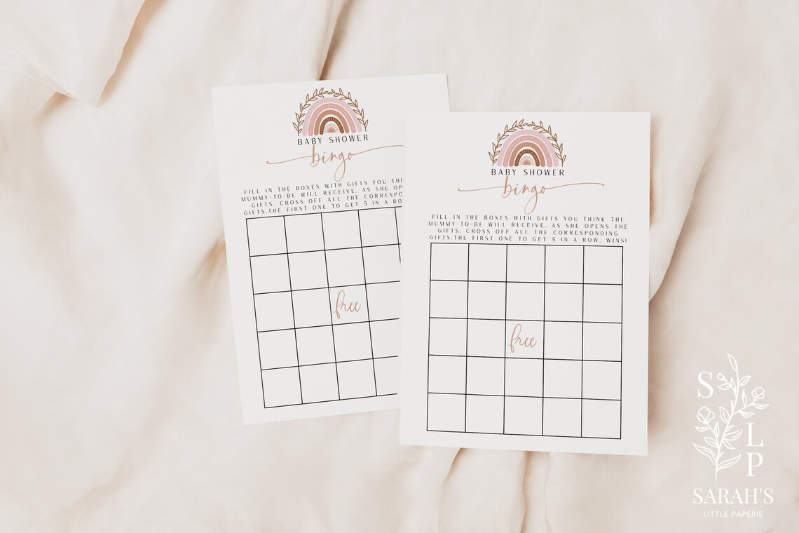 Baby Shower Bingo Game, Bohemian Rainbow Baby Shower Game, Party Games ...