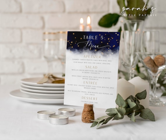 Celestial Menu Template Editable Wedding Menu Navy and Gold - Etsy