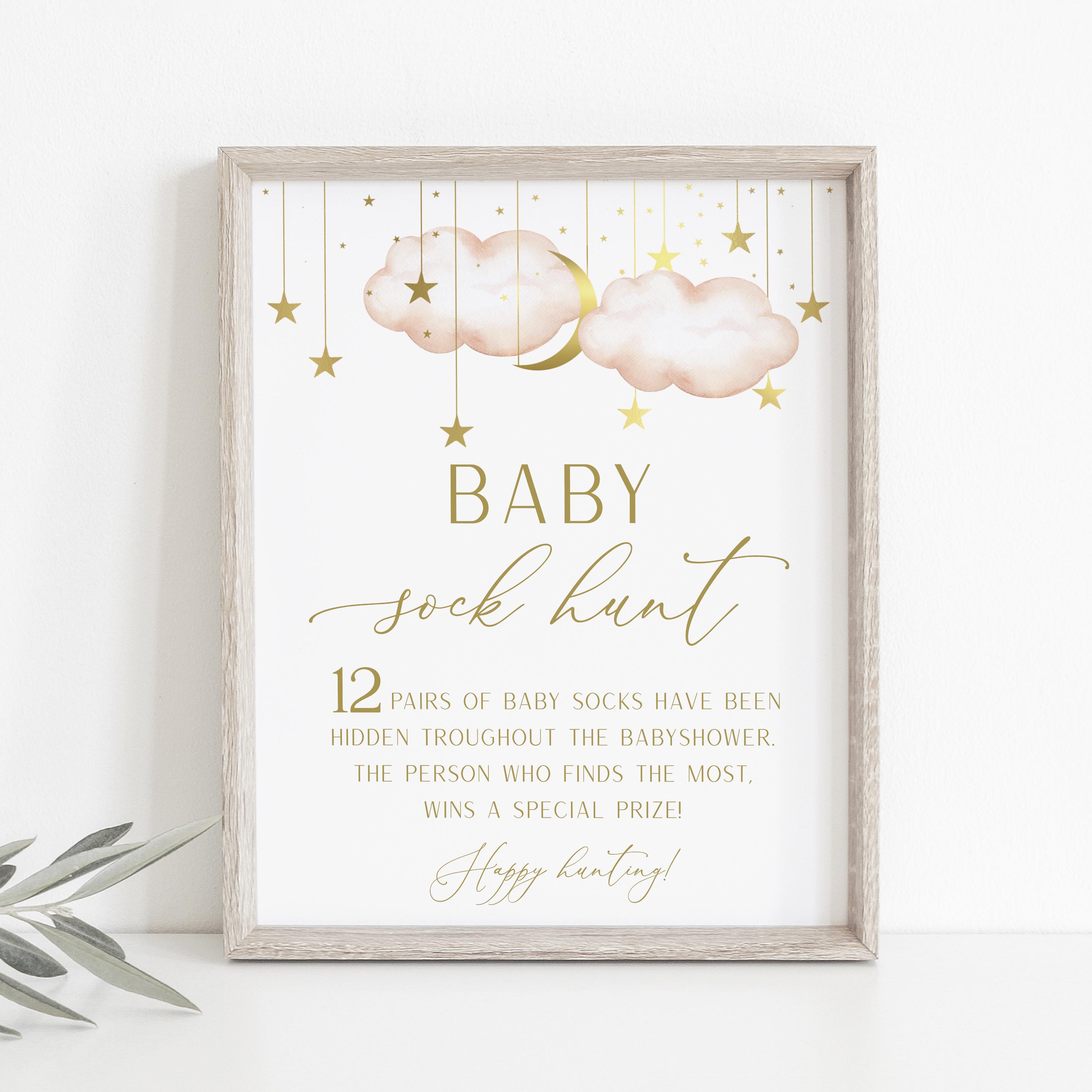 Baby Sock Hunt Sign, 8 X 10", Twinkle Twinkle Little Star Baby Shower ...
