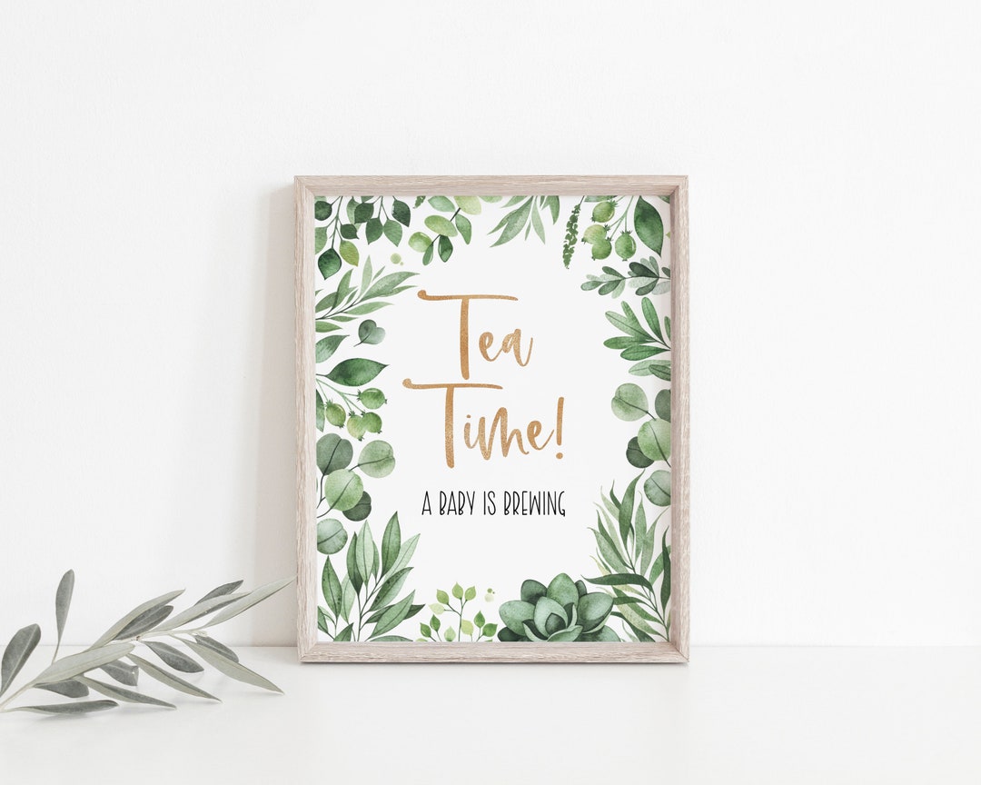 Tea Time Sign, Greenery Baby Shower Decoration, Rustic Baby Shower ...