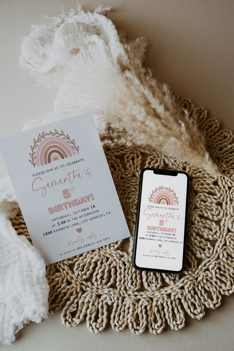 Bohemian Rainbow Birthday Invitation EDITABLE Bohemian - Etsy